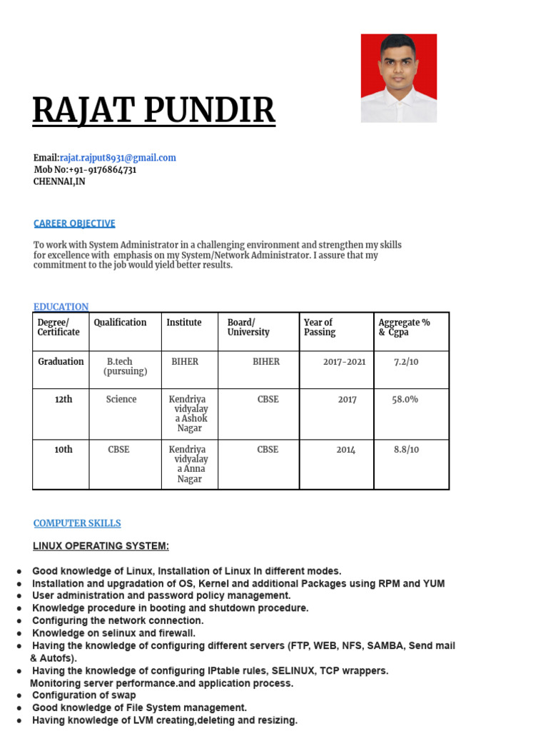 Rajat Pundir Resume Mob No 9176864731 | PDF | Operating System | Malware
