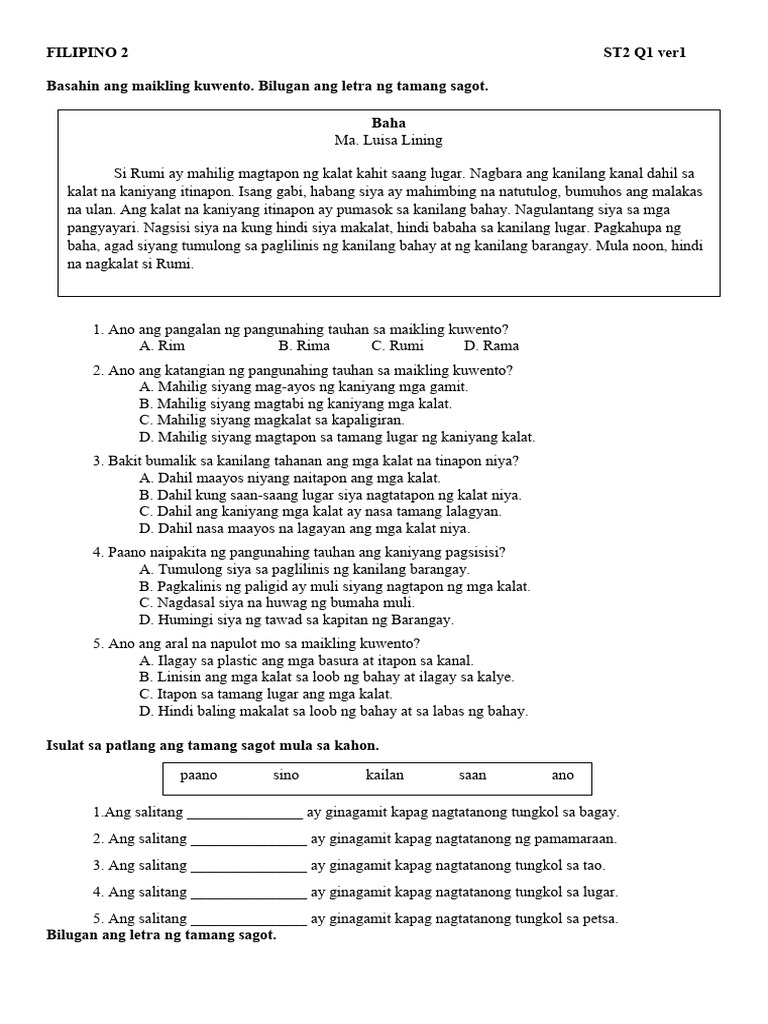 FILIPINO 2 ST2 Q1 Ver1 | PDF