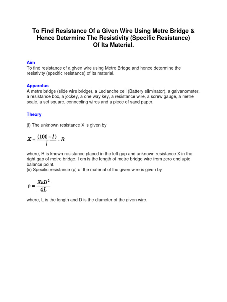 Physics Practical Pdf Electrical Resistance And Conductance Wire