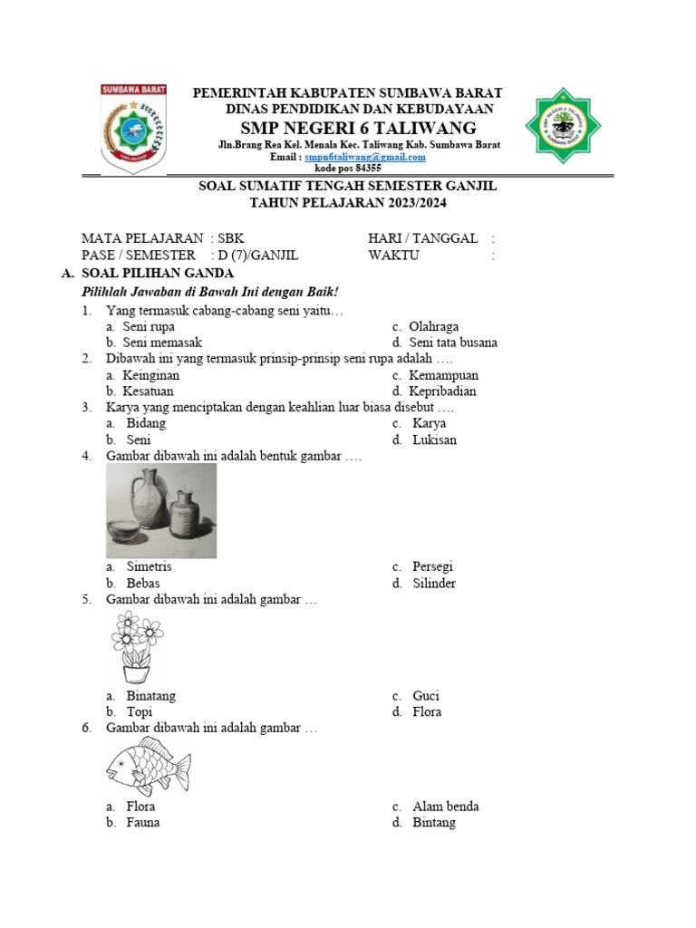 Blangko Soal Sumatif Tengah Semester Ganjil Kelas 7 2023 Sri Hartati | PDF