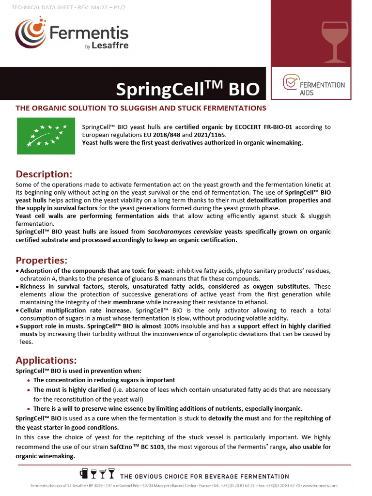 TDS EN SpringCell™ BIO | PDF | Yeast | Fermentation