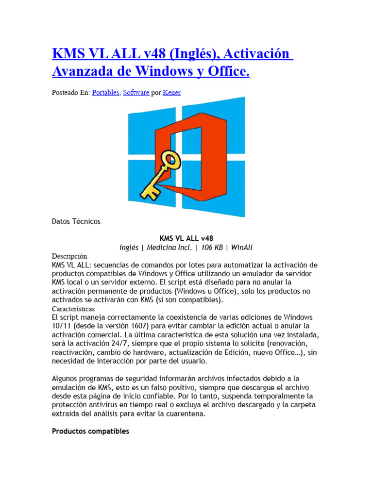 KMS VL ALL v48 (Inglés), Activación Avanzada de Windows y Office. | PDF | Microsoft Windows ...