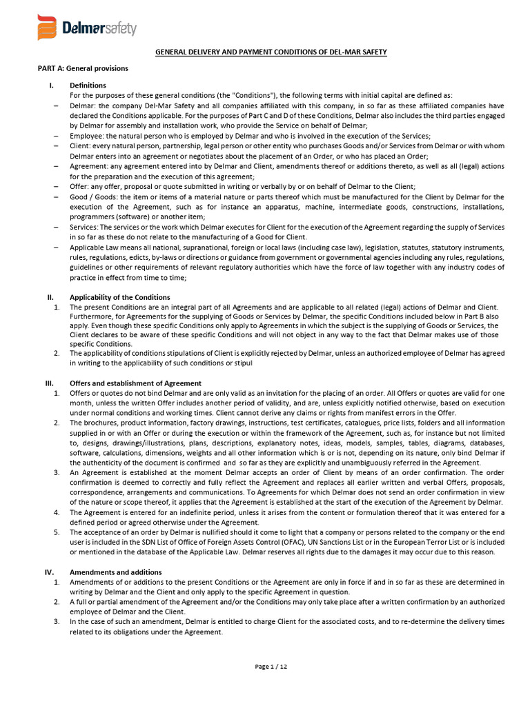 Delmar Safety General Terms and Conditions | PDF | License | Justice