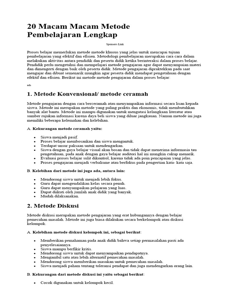 20 Macam Macam Metode Pembelajaran | PDF