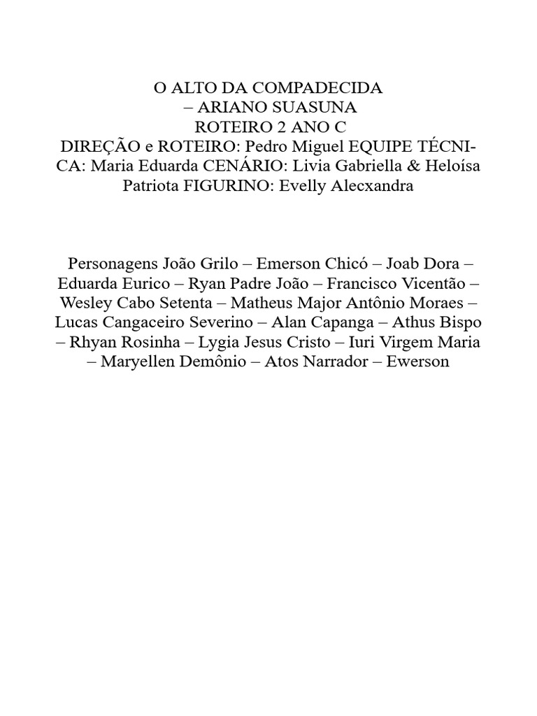 O Alto Da Compadecida Roteiro | PDF | Maria, mãe de Jesus | Jesus