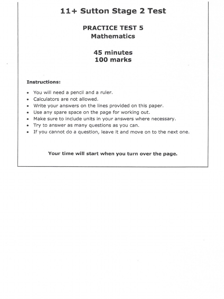 11 T5 Epp Sutton Stage 2 Maths Practice Test 5 | PDF