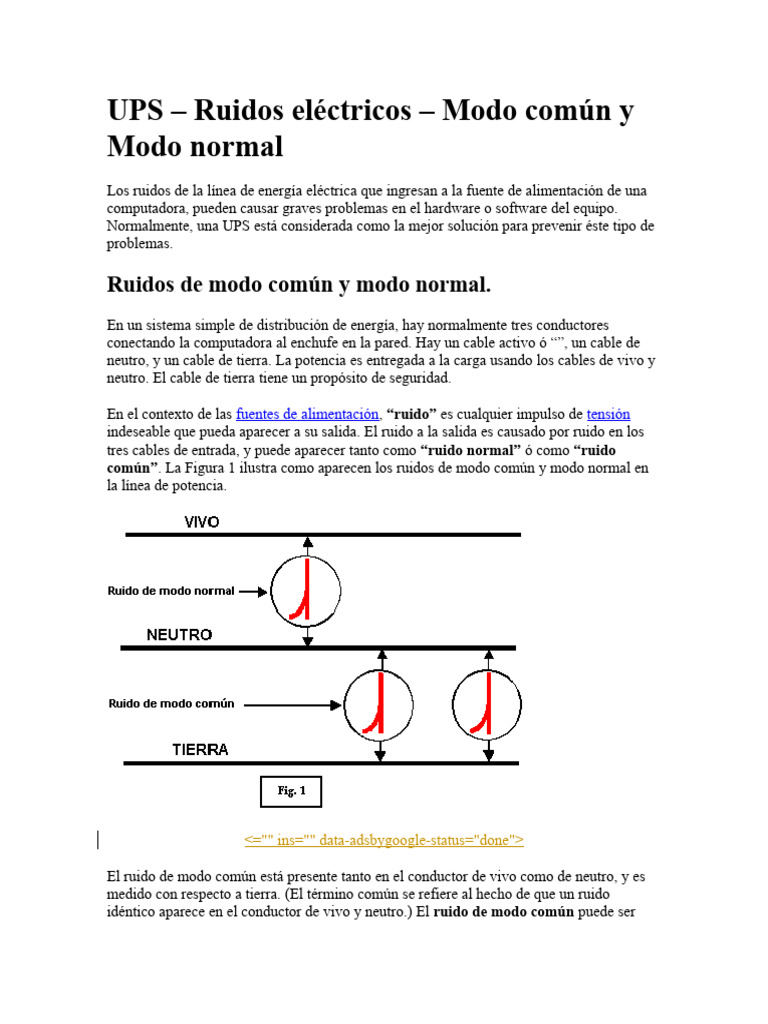 UPS - Ruidos Eléctricos - Modo Común y Modo Normal | PDF | Corriente ...