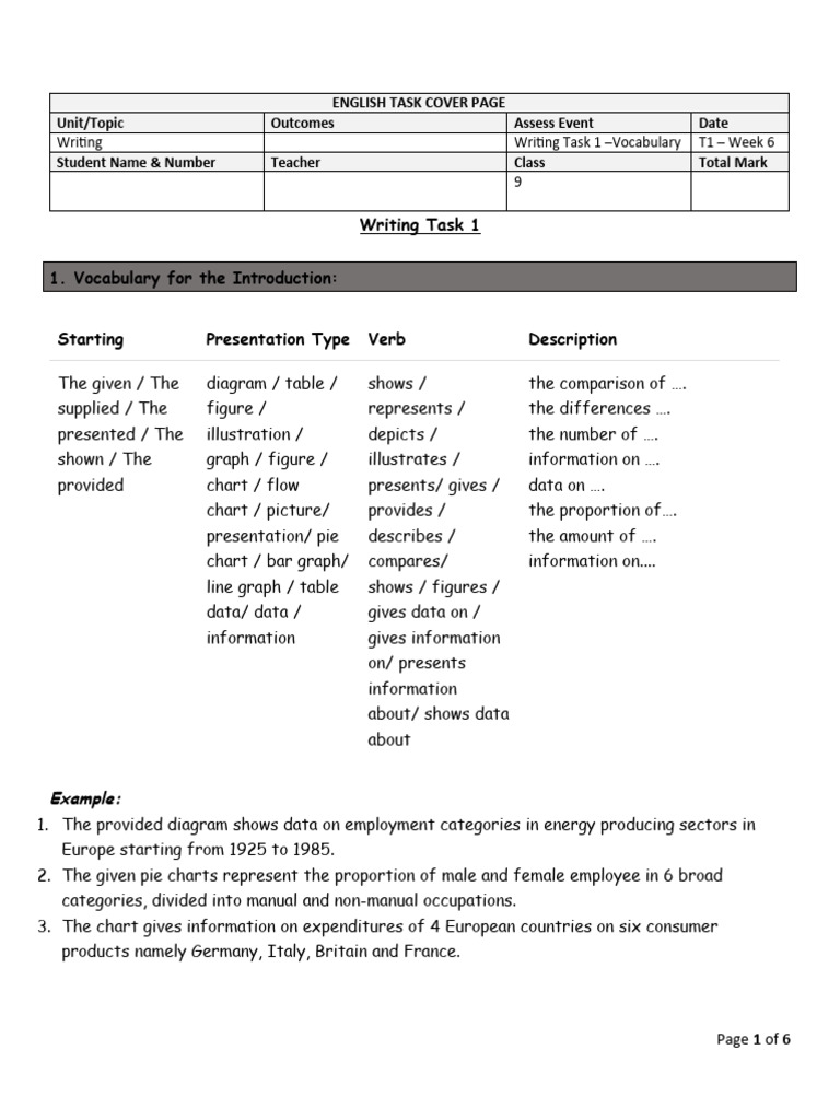 G9 ASP Writing Task 1 Vocabulary For Line Graphs | PDF | Pie Chart ...