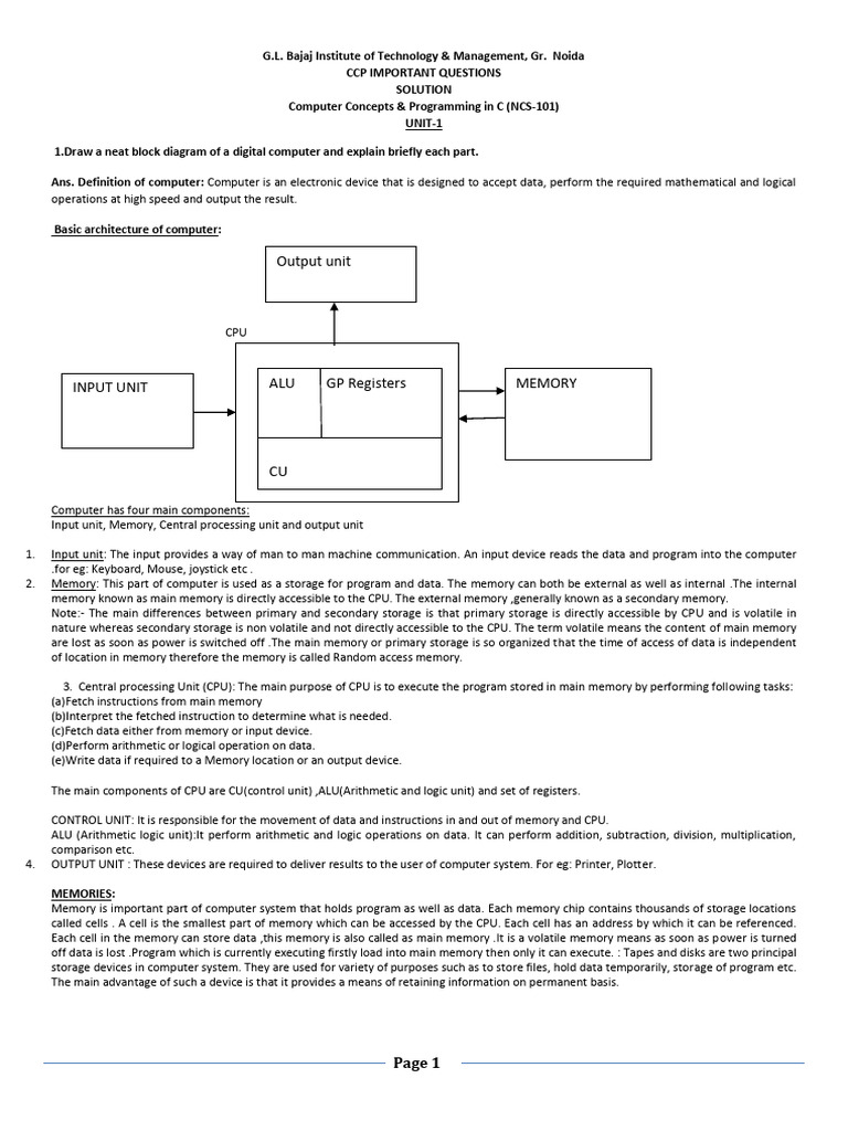 PPS Important Question's Solutions | PDF | Random Access Memory | Computer Data Storage