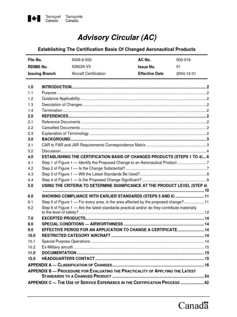 AC 500-016 Issue 01 Establishing The Certification Basis of Changed ...