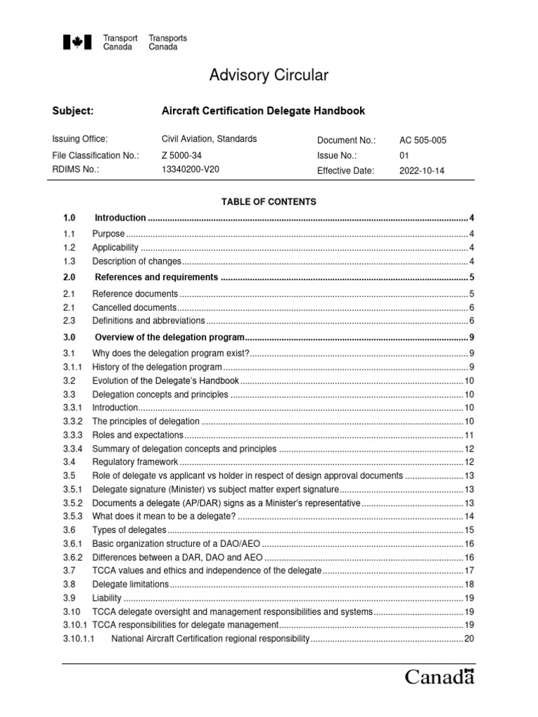 AC 505-005 Issue 01 Aircraft Certification Delegate Handbook | PDF | Federal Aviation ...