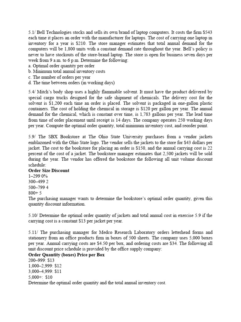 GW4 - Quantity and Inventory | PDF | Inventory | Demand