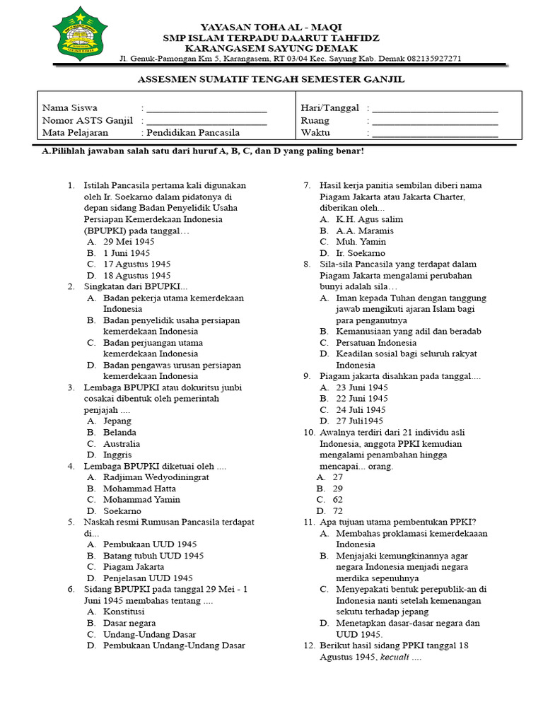Soal Asts Ganjil | PDF