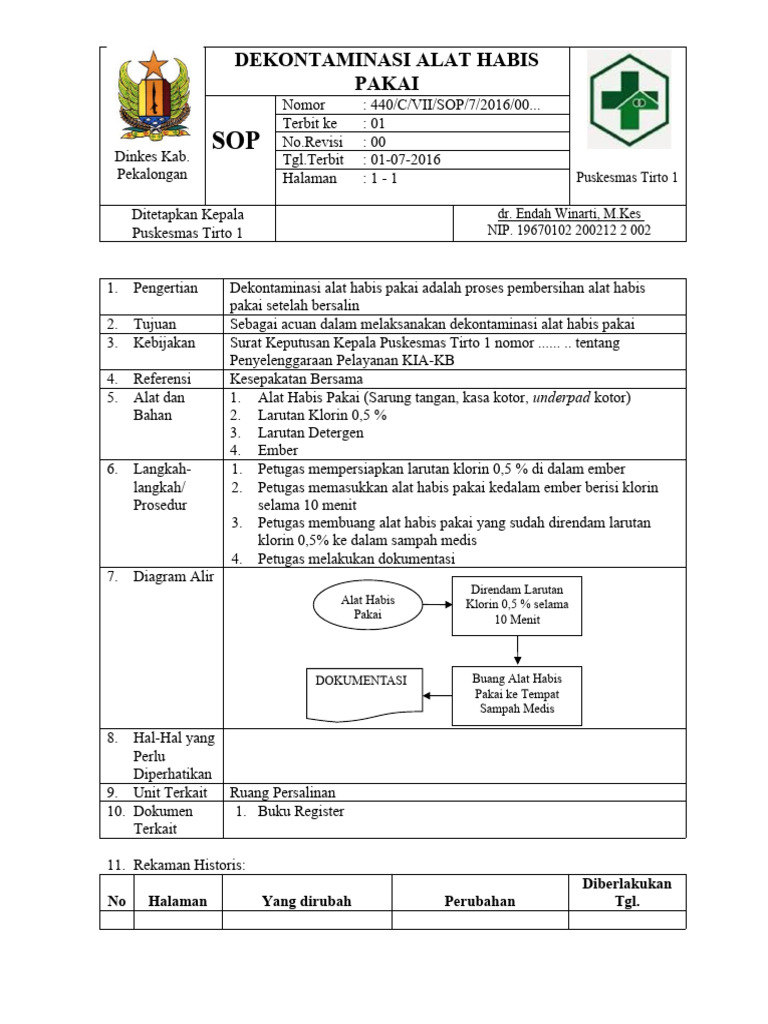 Sop Dekontaminasi Alat Habis Pakai | PDF
