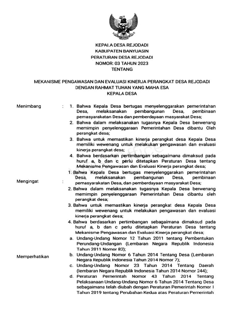 Pengawasan Dan Evaluasi Perangkat Desa | PDF