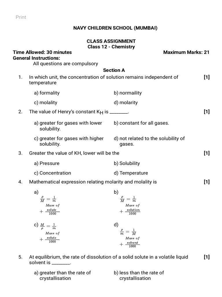 Solutions Assignment | PDF | Solubility | Physical Quantities