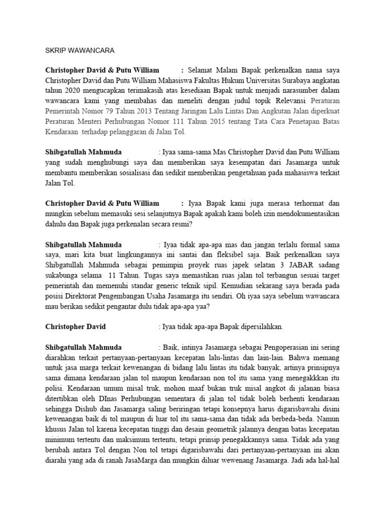 Contoh SKRIP WAWANCARA | PDF