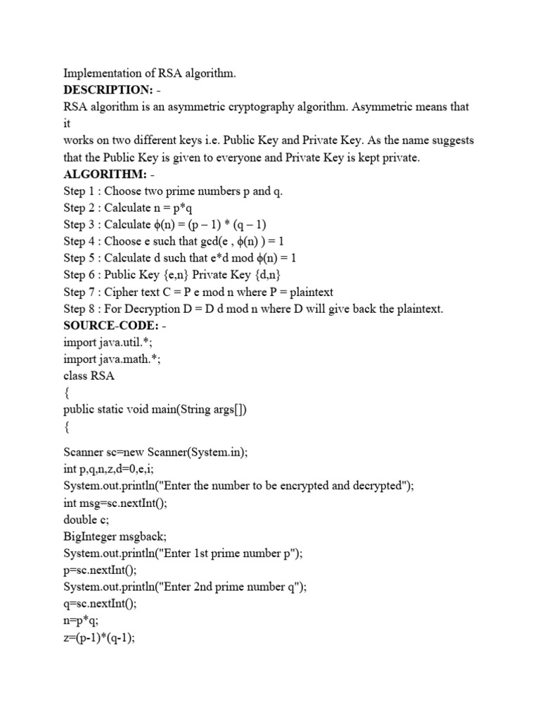 12 Implementation of RSA Algorithm | PDF | Public Key Cryptography | Key (Cryptography)