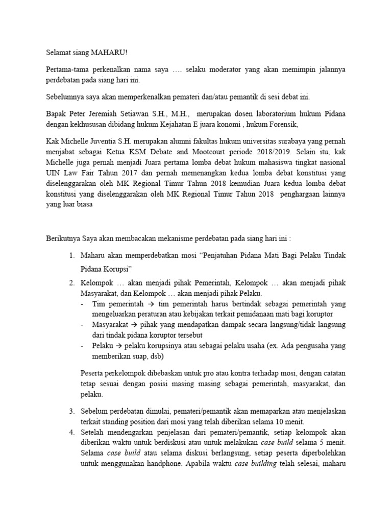 Moderator's Script Debat | PDF | Politik