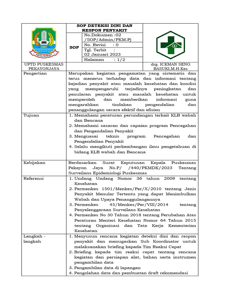 1 Sop Deteksi Dini Dan Respon Penyakit | PDF