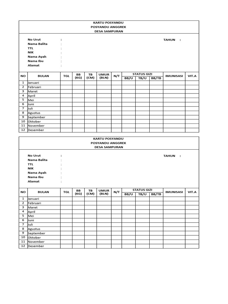 Format Kartu Posyandu | PDF