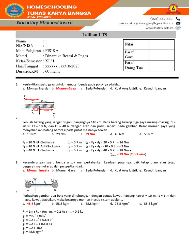 Latihan Uts 1 Fisika Grade 11 Ms | PDF