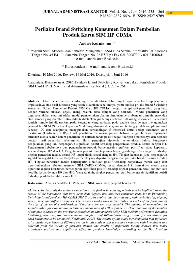 Analisis Brand Switching Kartu SIM CDMA | PDF