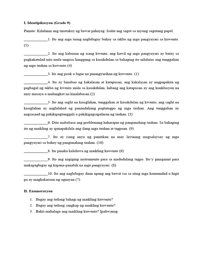 Grade 9-Pagsusulit | PDF