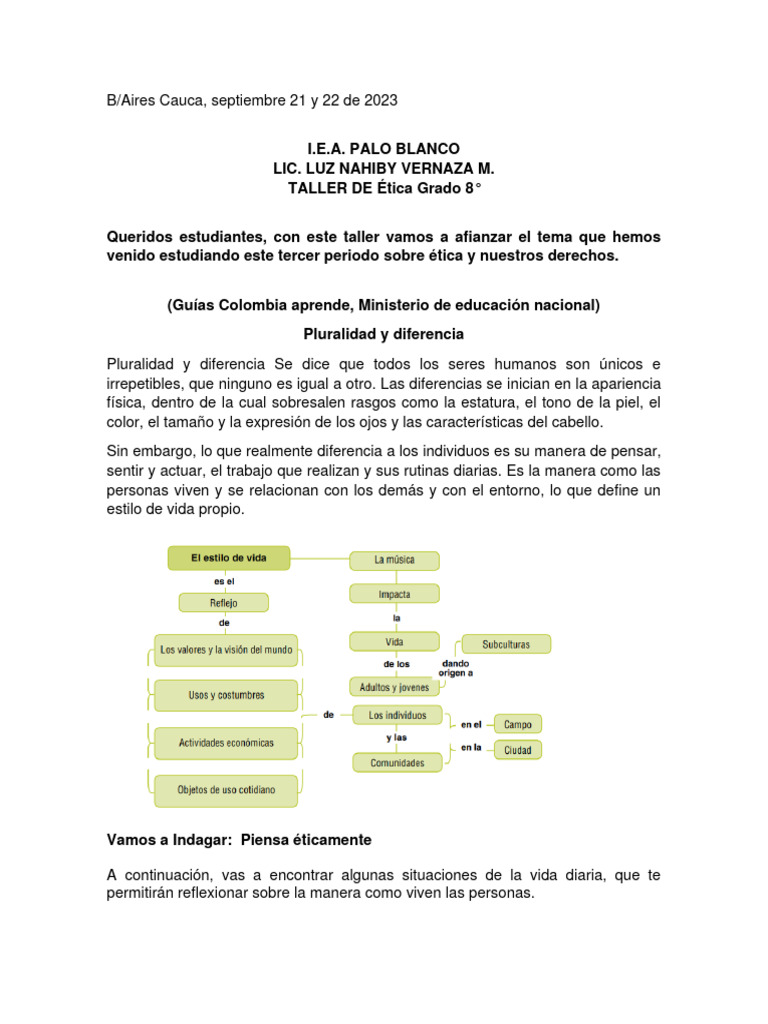 Taller 8° Pluralidad y Diferencia | PDF