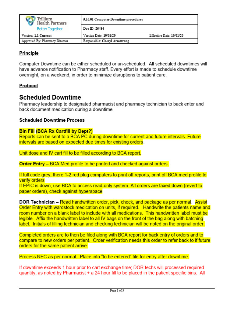 5.10.01 Computer Downtime Procedures | PDF | Pharmacy | Health Care