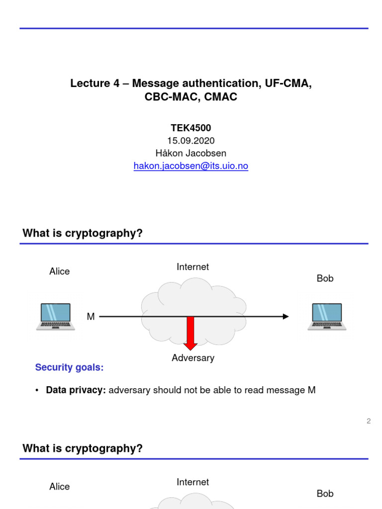 Lecture 4 - Macs Euf Cma CBC Mac | PDF | Cryptography | Public Key Cryptography