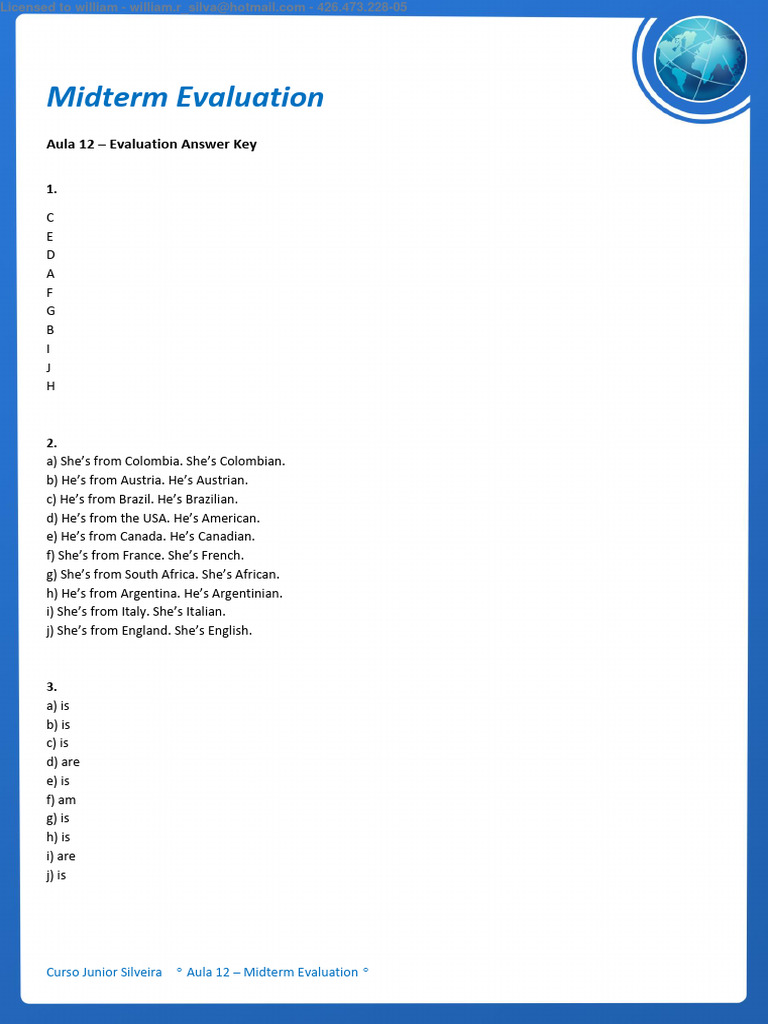 Midterm Evaluation Answer Key | PDF