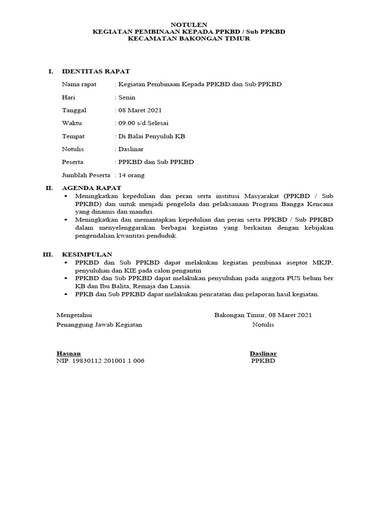 Notulen Pembinaan PPKBD | PDF