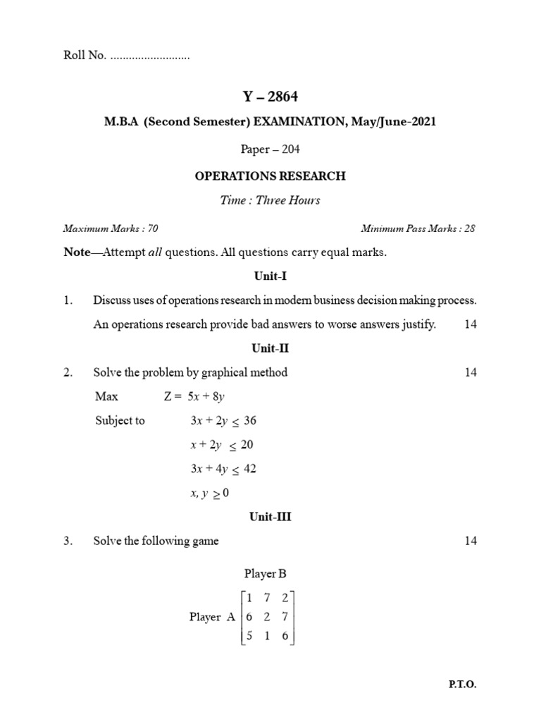 Operations Research Exam Paper 2021 | PDF | Applied Mathematics