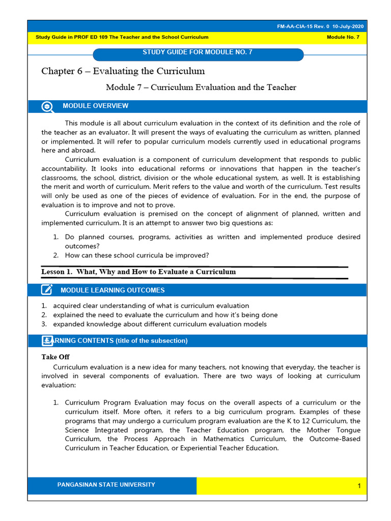 Module 7 Add The Teacher & The Curriculum 2020-2021 | PDF | Curriculum | Evaluation