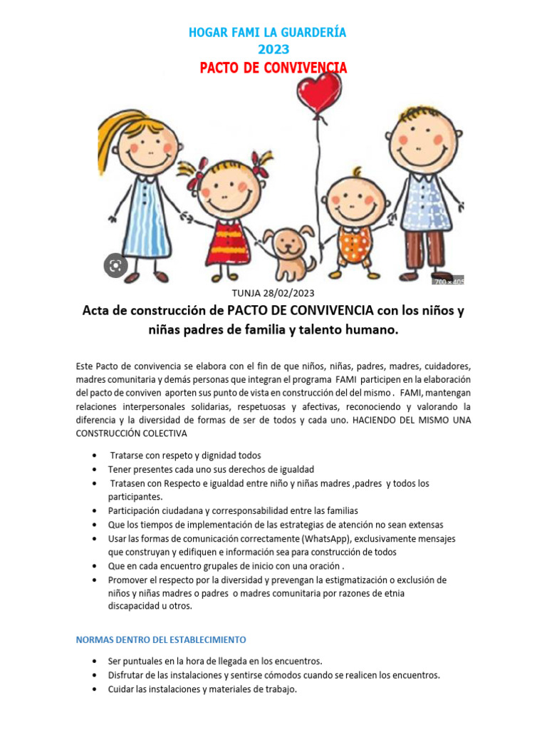 Nuestro Pacto de Convivencia 2023 Fami La Guarderia | PDF