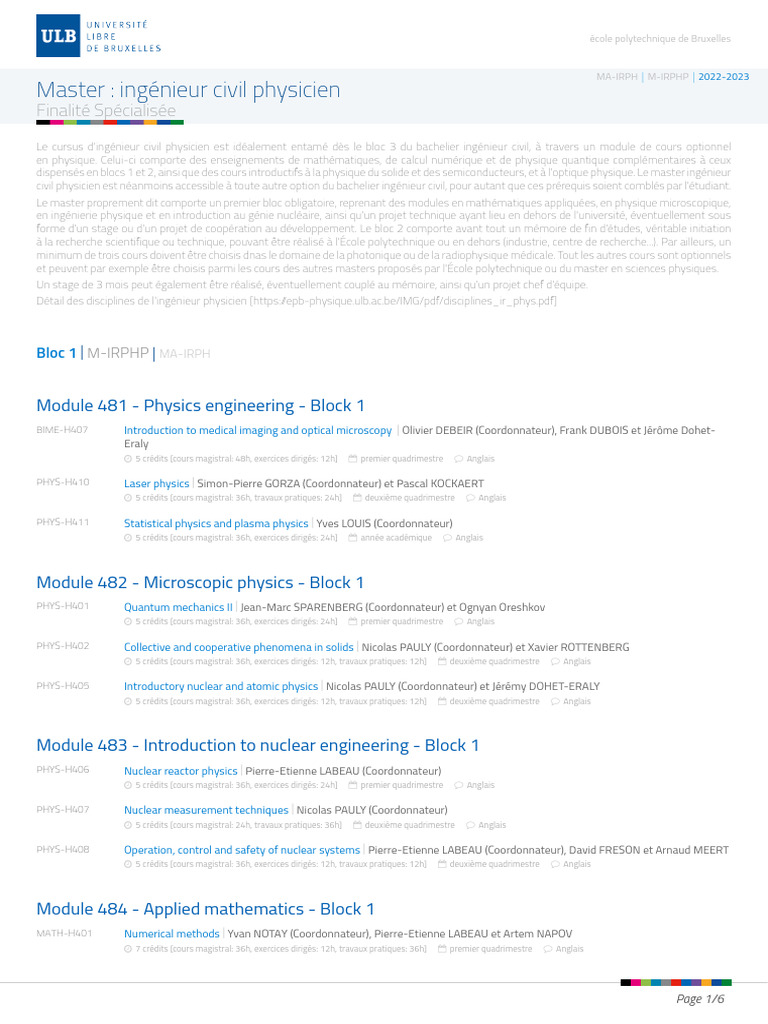 Master en ingénierie physique 2022-2023 | PDF | Ingénieur | Sciences ...