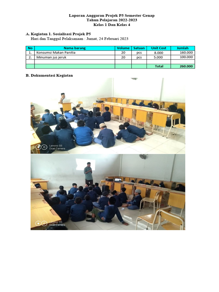 Laporan Anggaran Projek P5 Semester Genap | PDF
