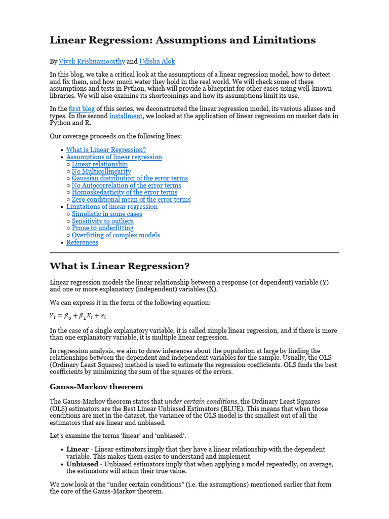 Linear Regression Assumptions and Limitations | PDF | Ordinary Least ... Linear Regression Assumptions and Limitations | PDF | Ordinary Least ...