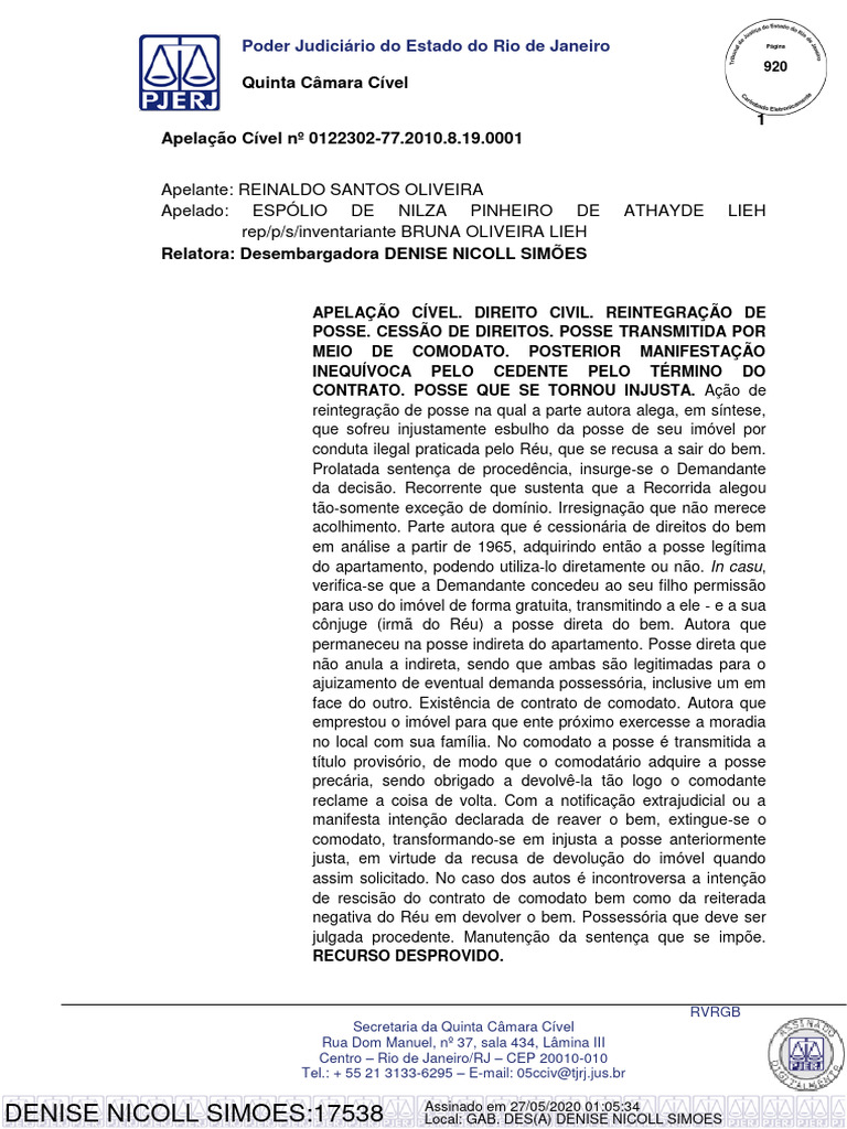 TJRJ - Relatório e Voto | PDF | Sentença (jurídico) | Réu