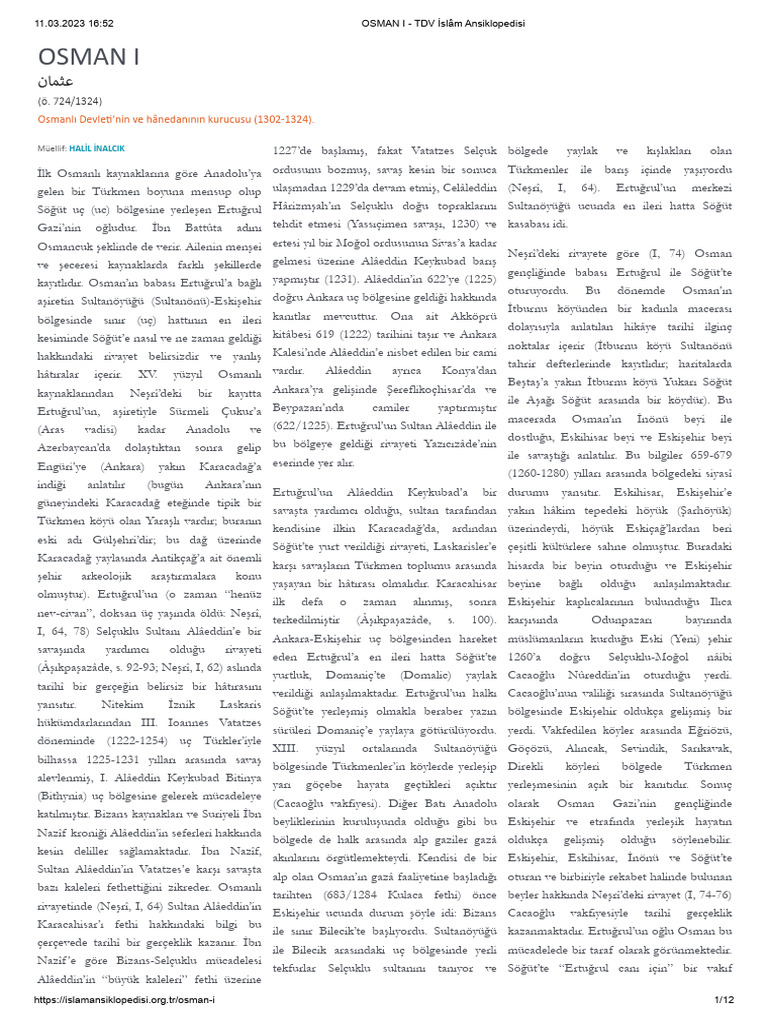 OSMAN I - TDV İslâm Ansiklopedisi | PDF
