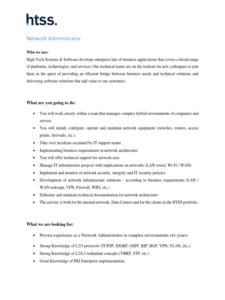 Network Administrator JD | PDF | Computer Network | Virtual Private Network