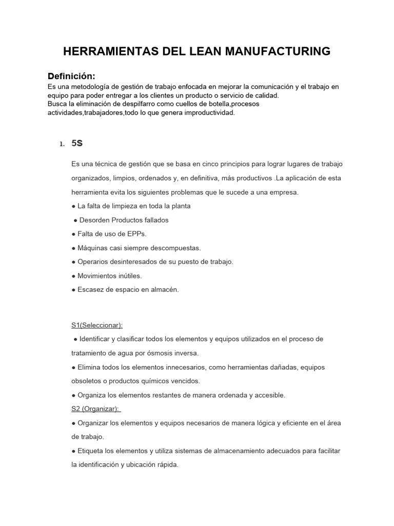 Herramientas Del Lean Manufacturing | Descargar gratis PDF | Lean ...