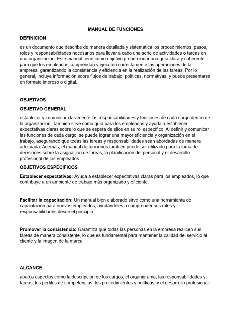 Manual de Funciones Organizacionales | PDF