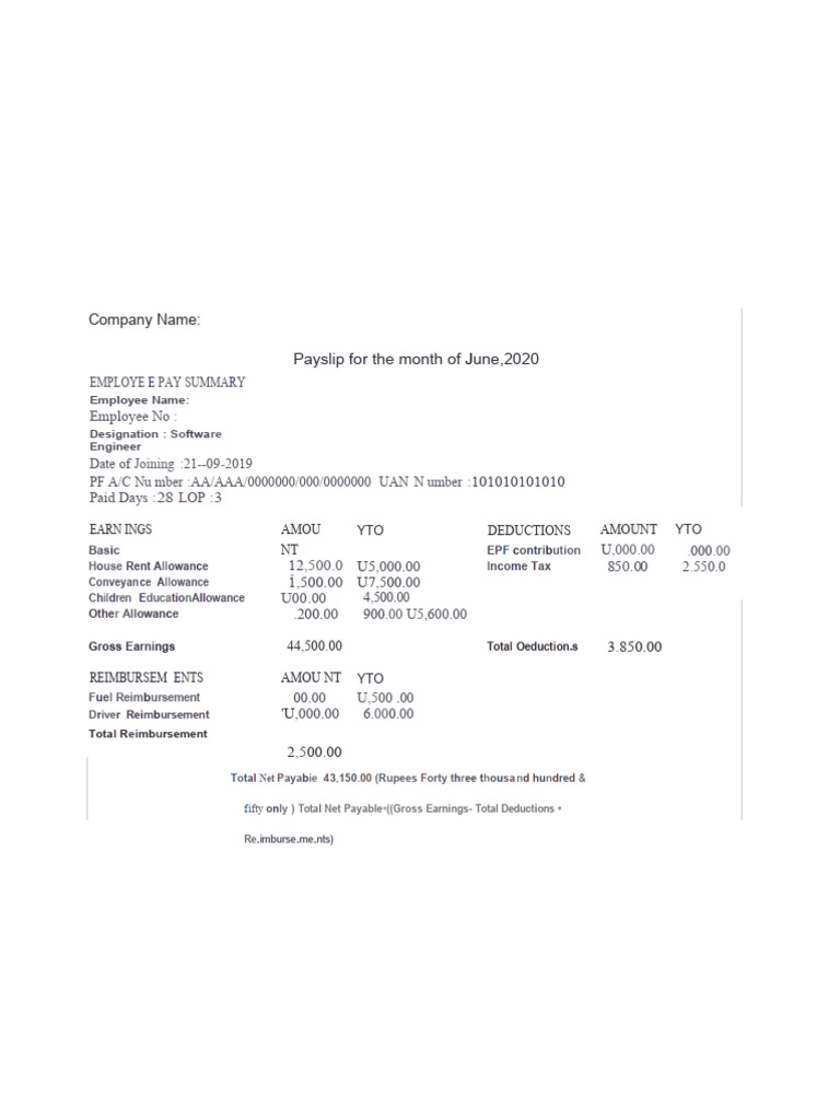 Software Engineer Salary Slip June 2020 | PDF