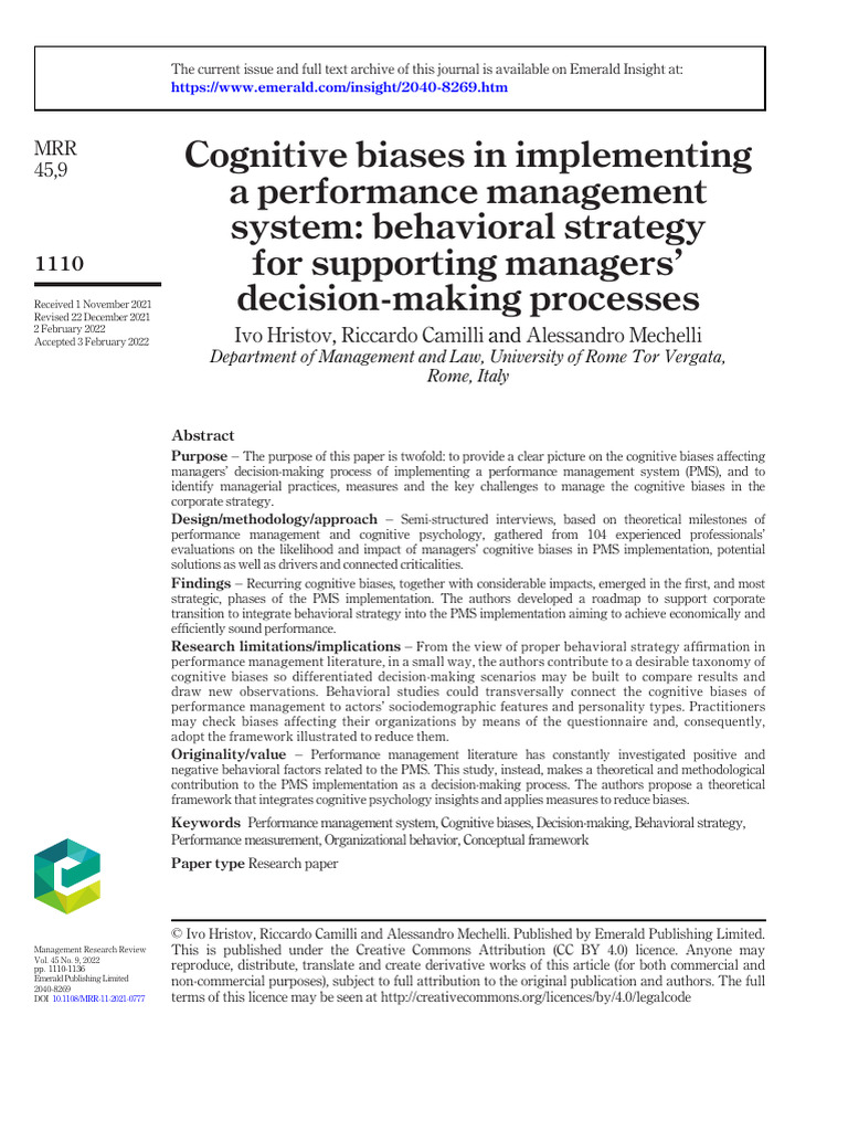 Cognitive Biases in Implementing A Performance Managemnet System | PDF | Survey Methodology ...