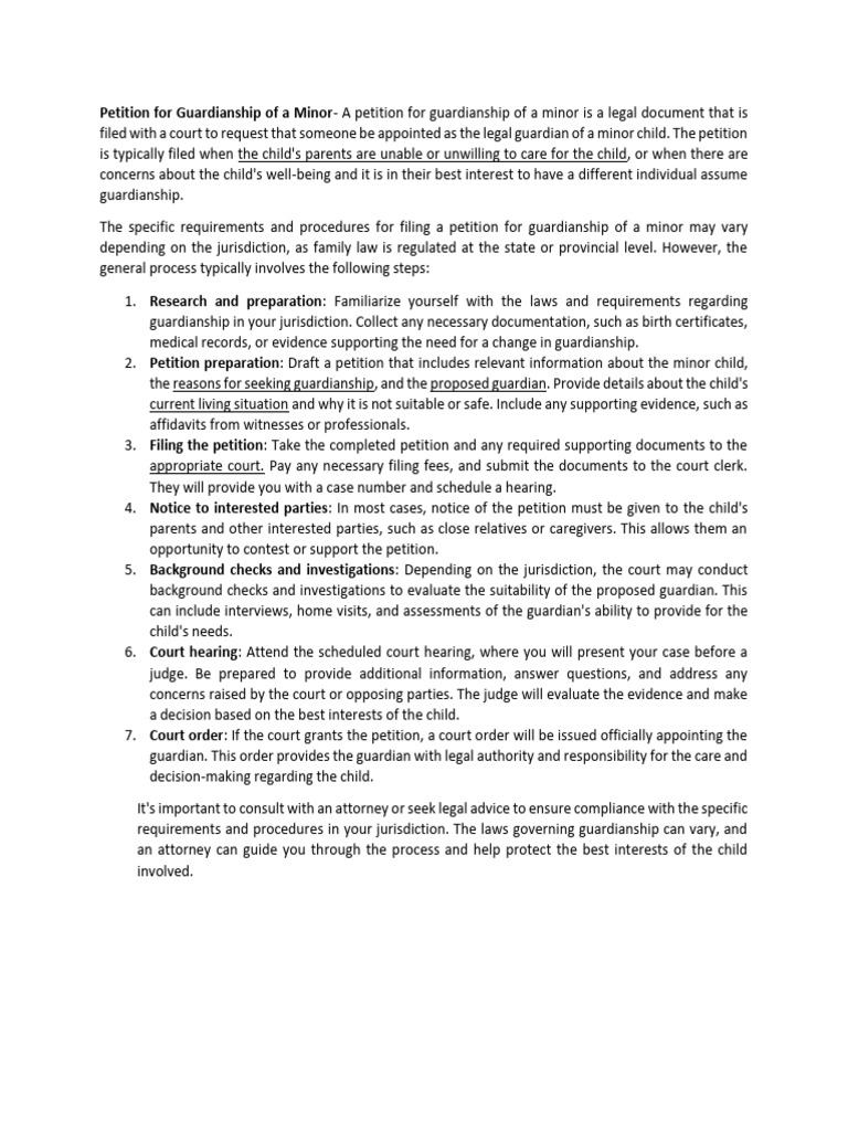 Petition For Guardianship of A Minor | PDF | Legal Guardian | Affidavit