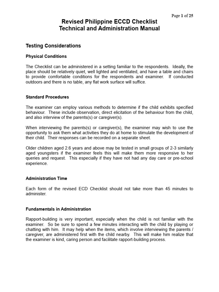 Revised Philippine ECCD Checklist | PDF | Standard Score | Finger