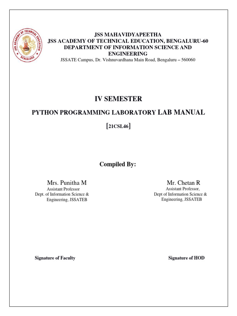 Python Programming Manual-21CSL46 | PDF | Engineering | Computer Program Python Programming Manual-21CSL46 | PDF | Engineering | Computer Program