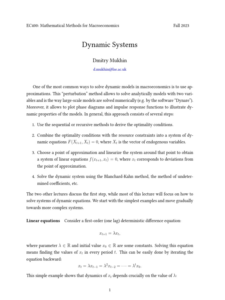 2 Dynamics | PDF | Equations | Eigenvalues And Eigenvectors